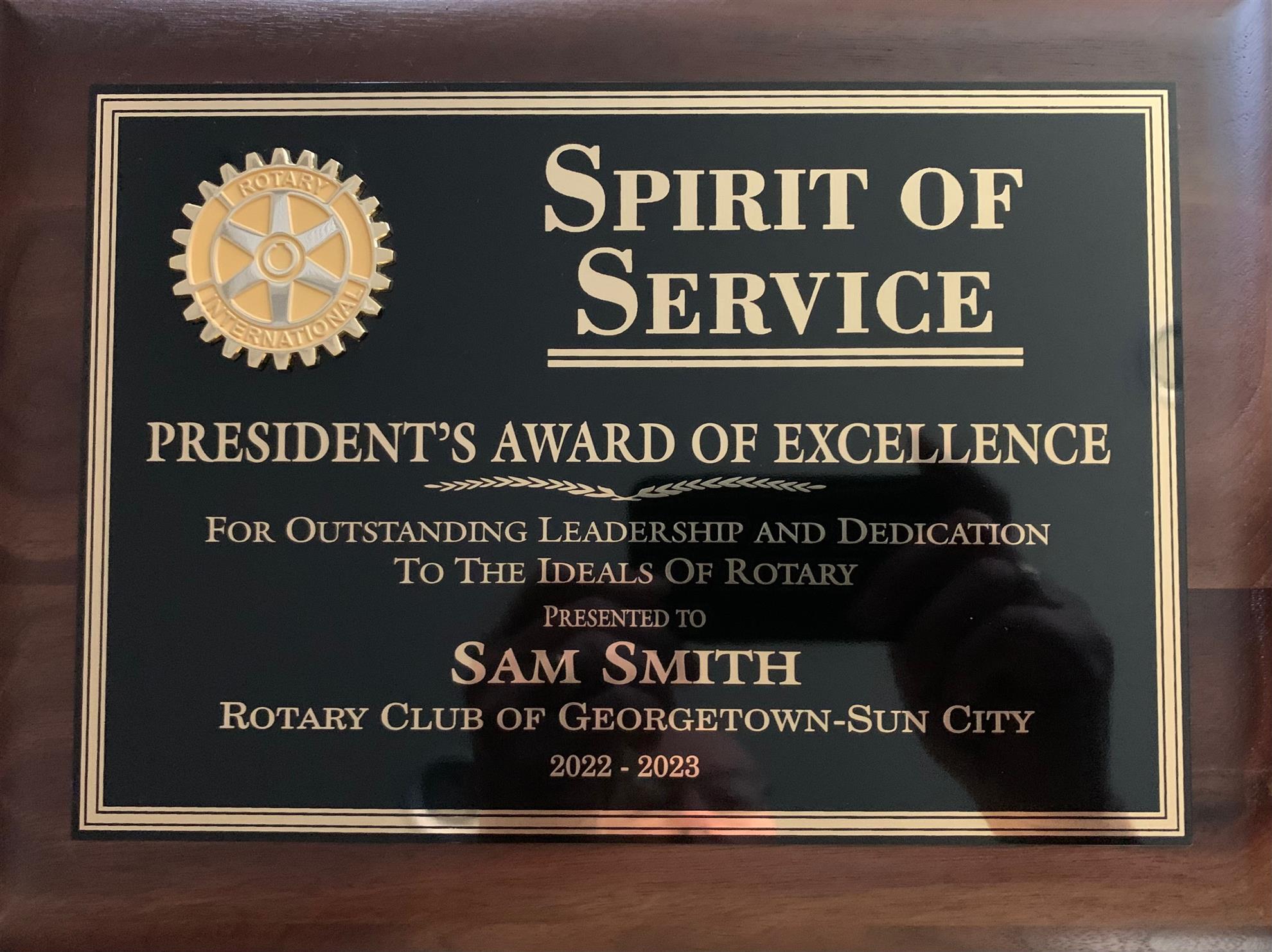 2022 Spirit of Service Award | Rotary Club of Georgetown-Sun City