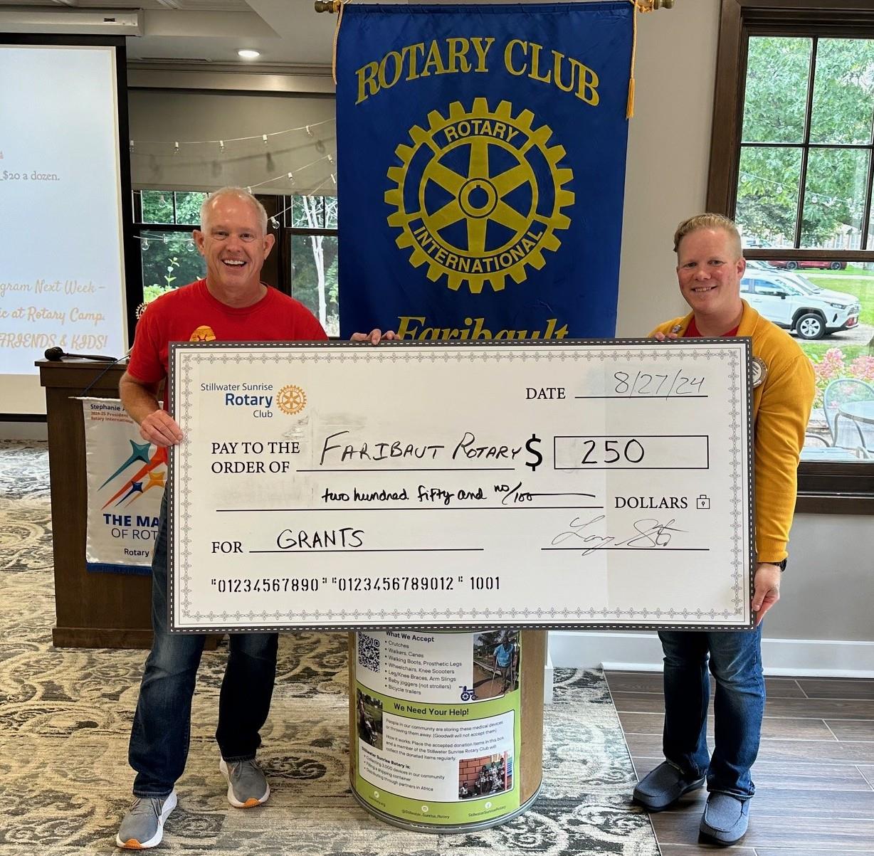 Stillwater Sunrise Rotary Donation | Rotary Club of Faribault