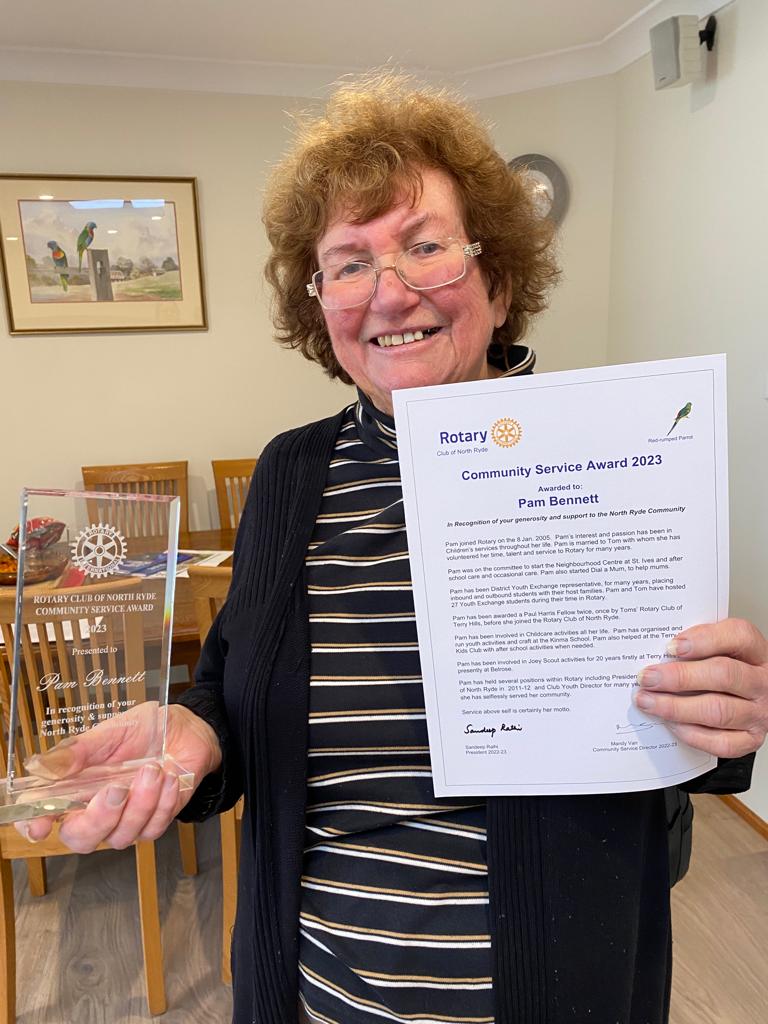 2022-23 Community Service Award Recipient- Pam Bennett | Rotary Club of North Ryde