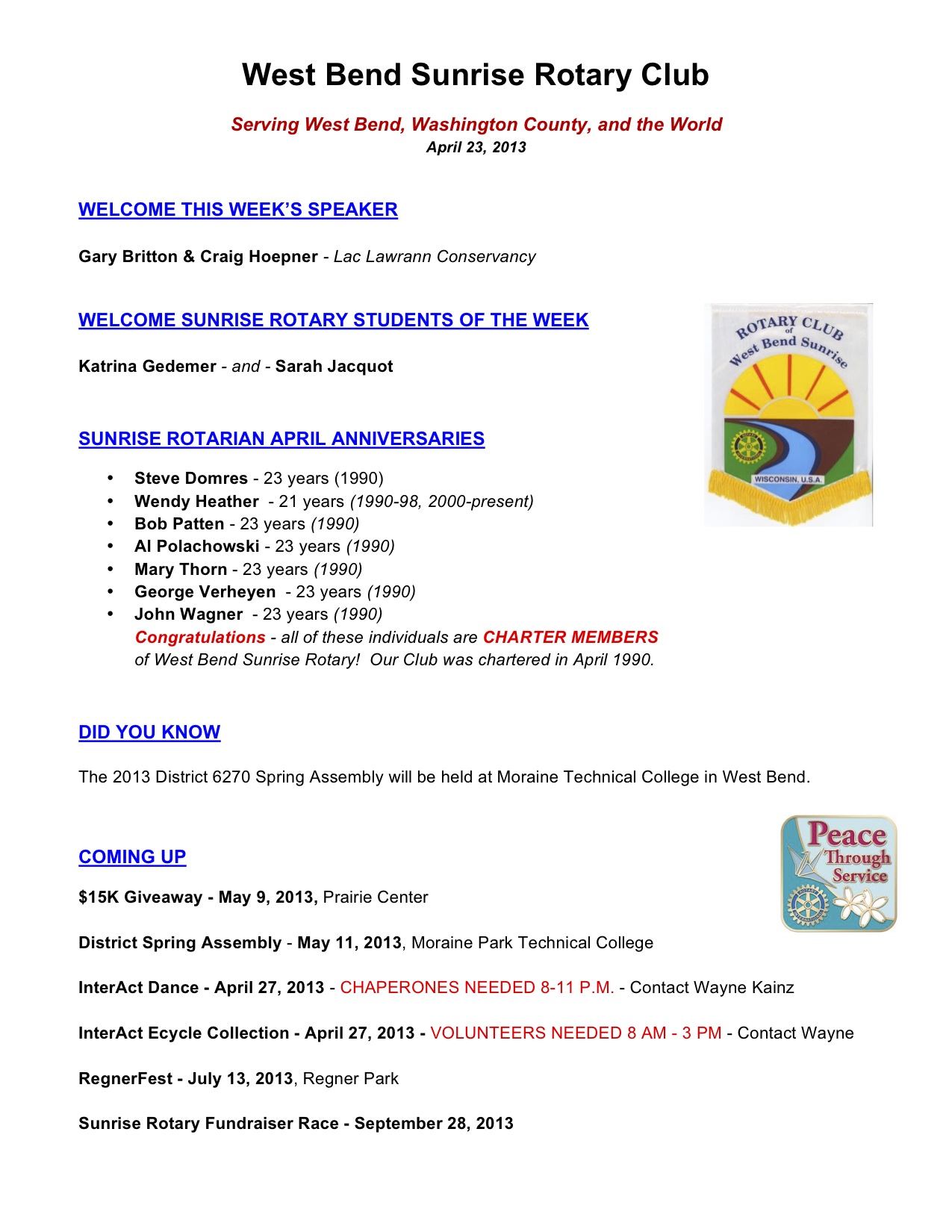 See Downloads to see weekly meeting handouts | Rotary Club of West Bend ...