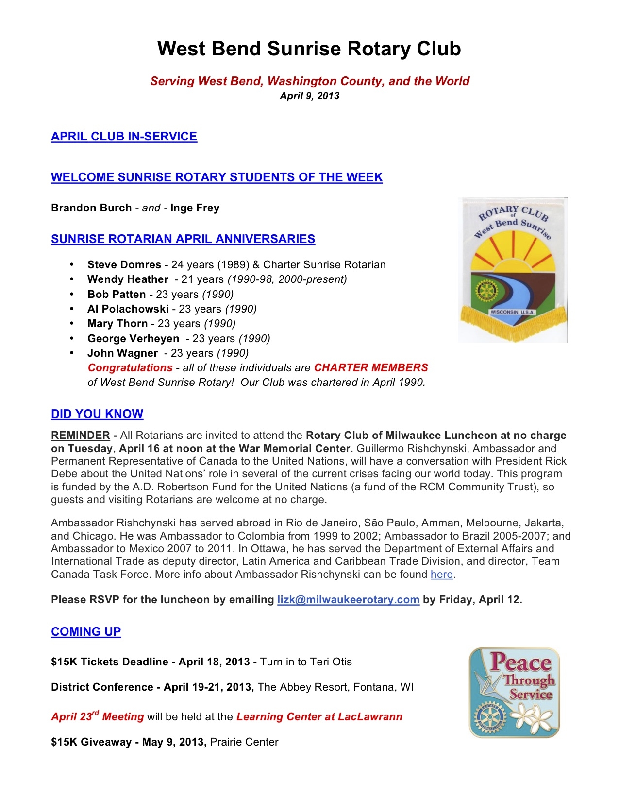 See Downloads to see weekly meeting handouts | Rotary Club of West Bend ...