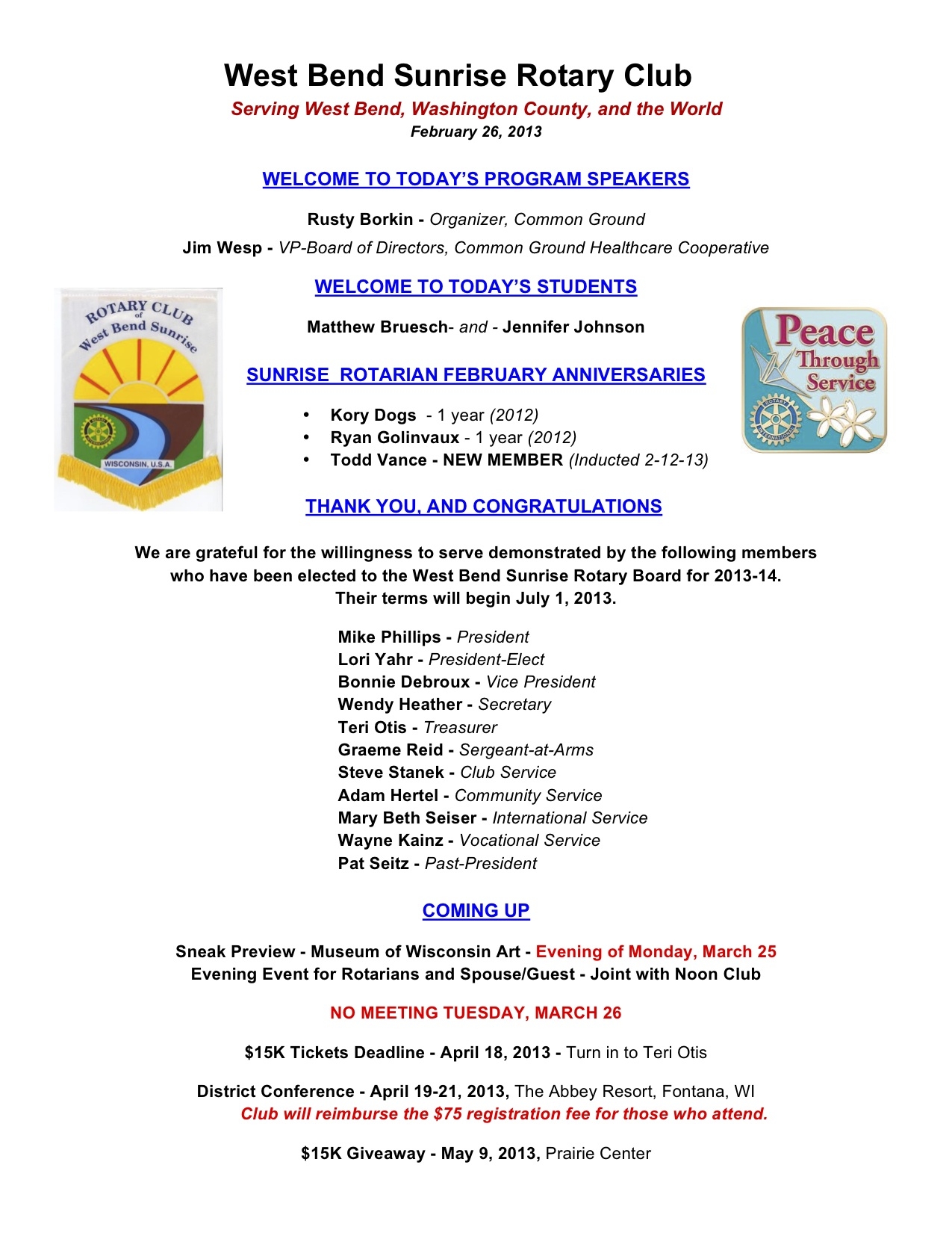 See Downloads to see weekly meeting handouts | Rotary Club of West Bend ...