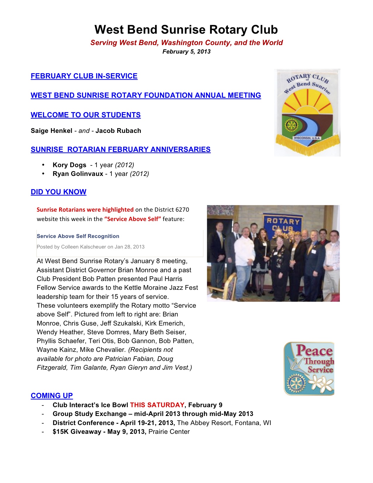 See Downloads to see weekly meeting handouts | Rotary Club of West Bend ...