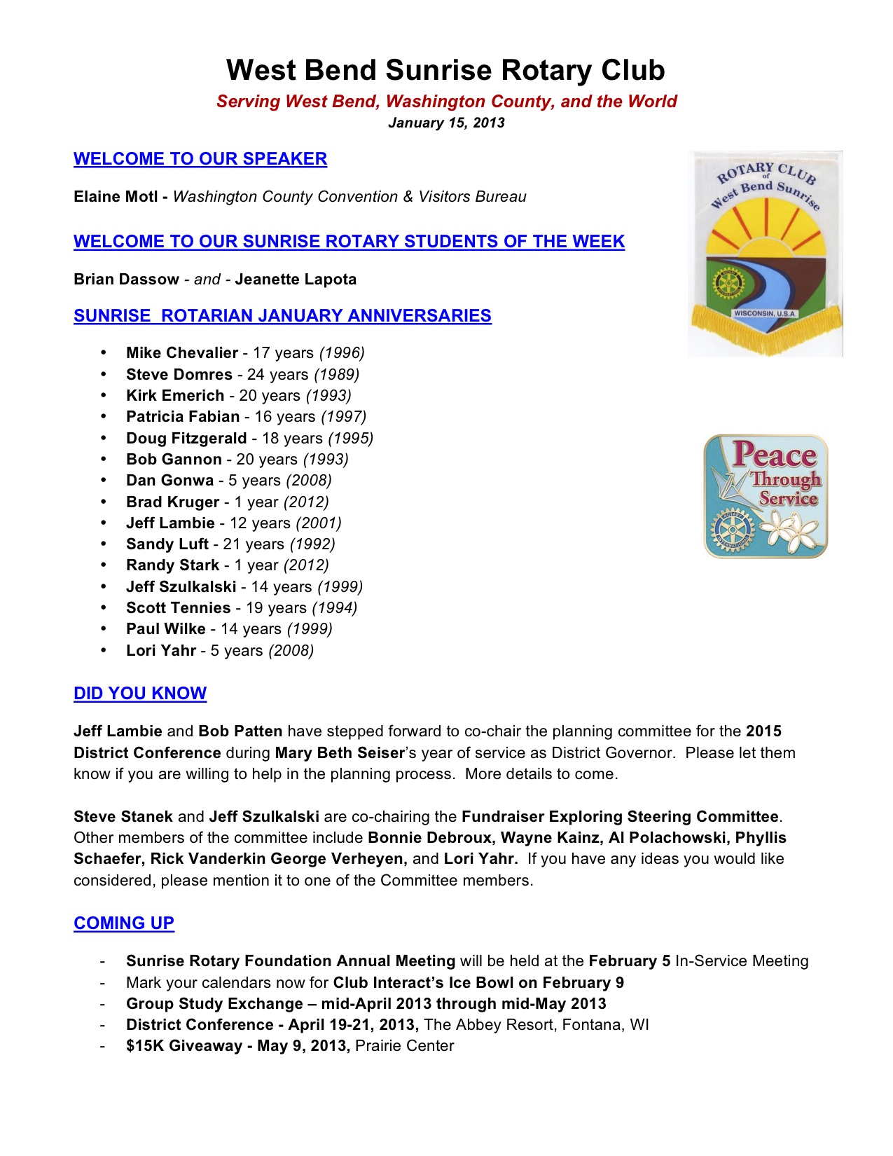 See Downloads to see weekly meeting handouts | Rotary Club of West Bend ...