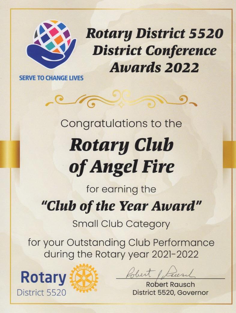 Rotary District Small Club of the Year | Rotary Club of Angel Fire