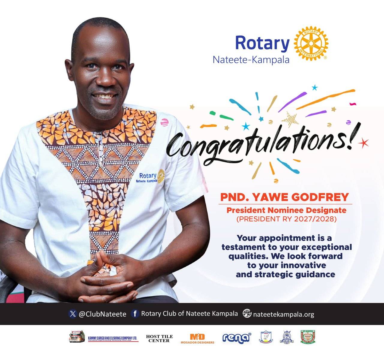 Congratulations PND YAWE GODFREY | Rotary Club of Nateete-Kampala