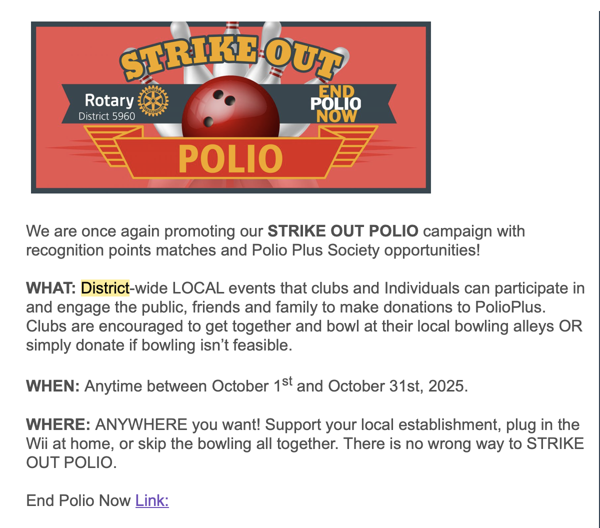 STRIKE OUT POLIO CAMPAIGN - COMING IN OCTOBER | Rotary Club of ...