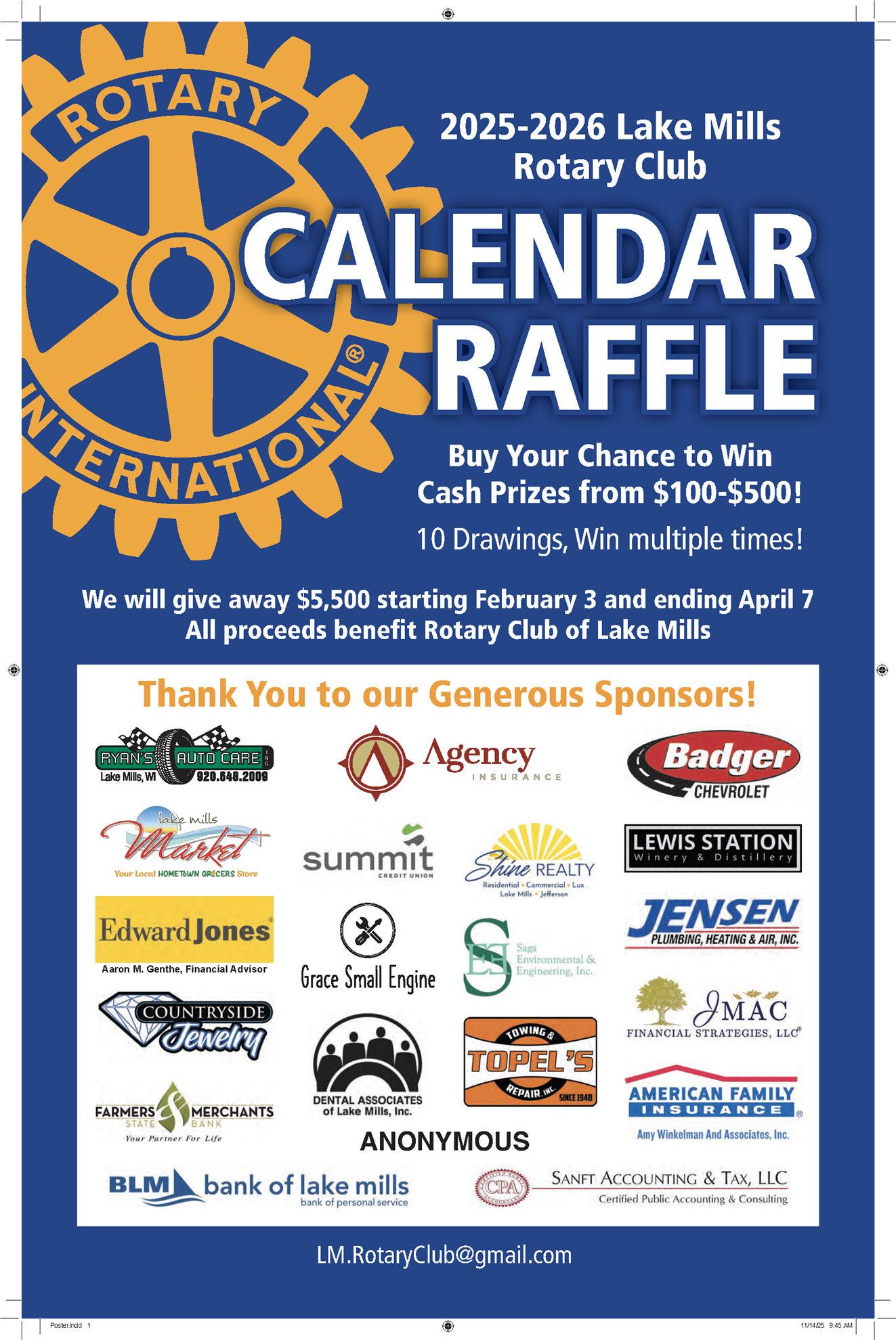 Lake Mills Rotary Calendar Raffle February 3rd - April 7 2026 | Rotary ...
