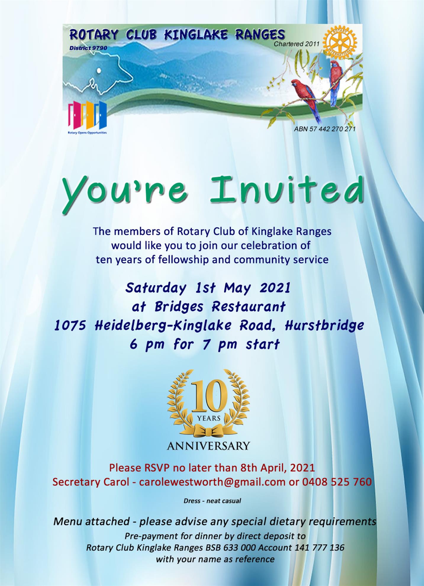 Rotary Club of Kinglake Ranges 10th Birthday Function | Rotary Club of ...