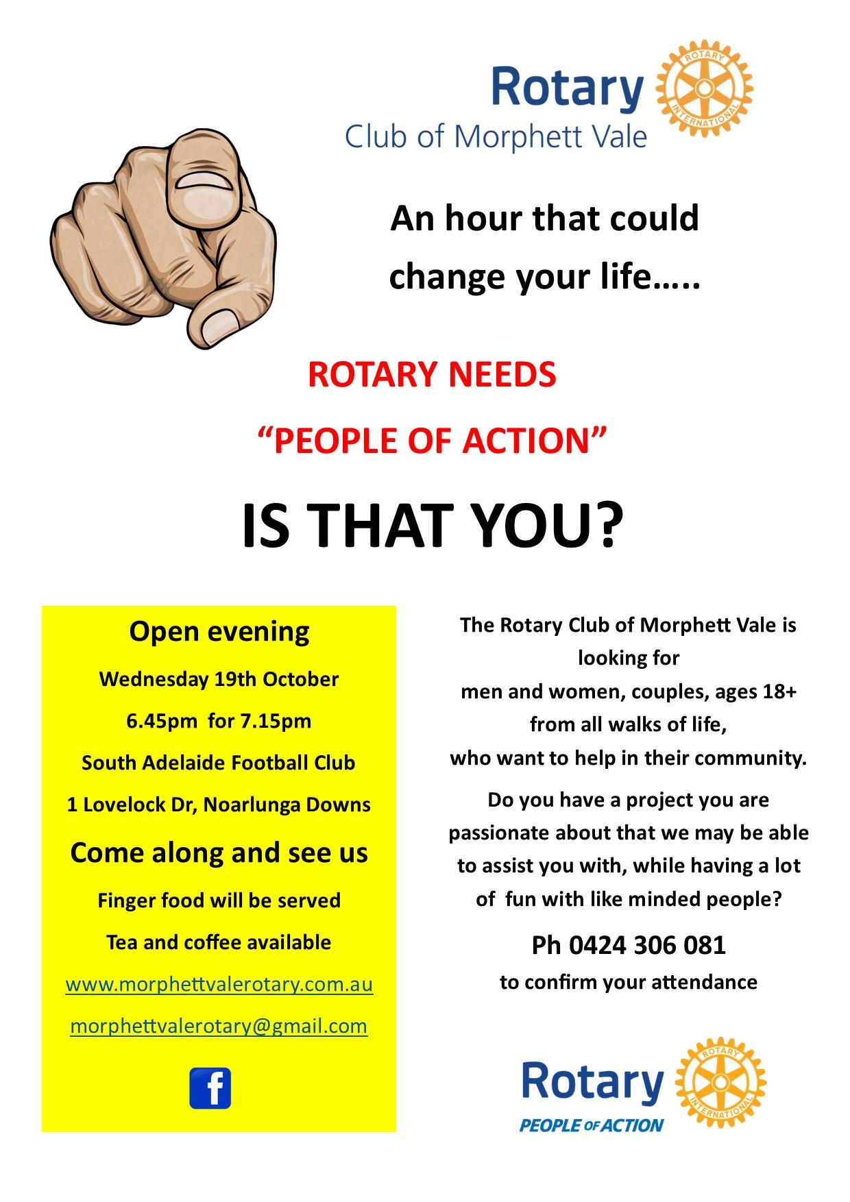 Rotary, People of Action invitation | Rotary Club of Morphett Vale