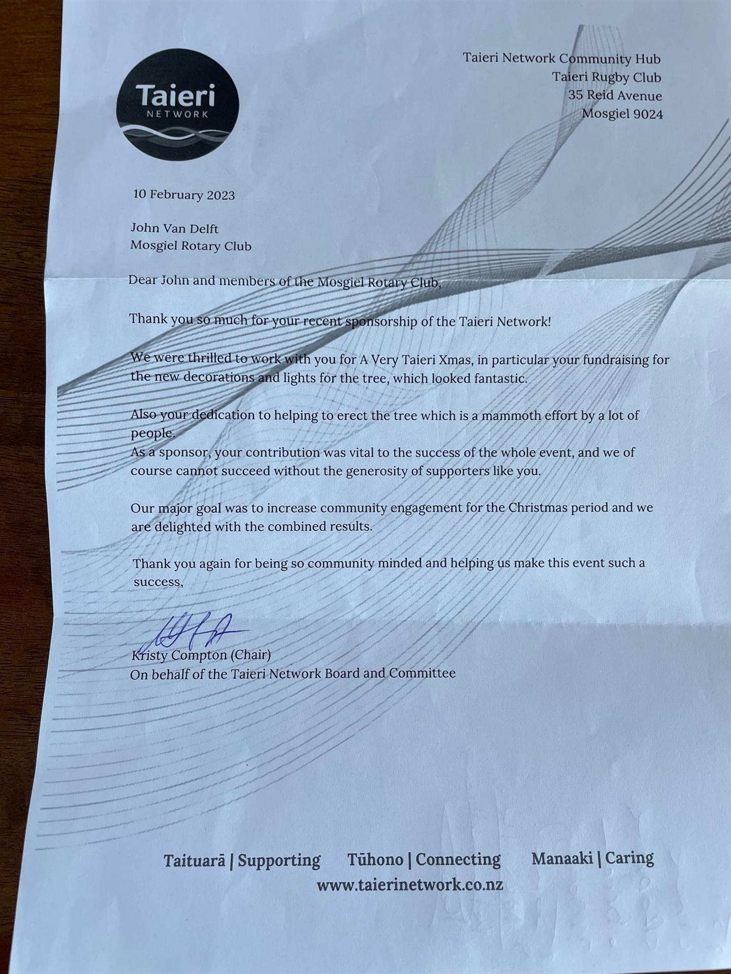 Community Thank you | The Rotary Club of Mosgiel