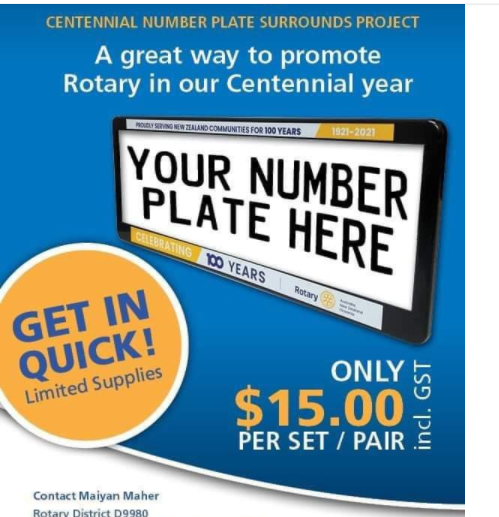 Number plate | The Rotary Club of Mosgiel