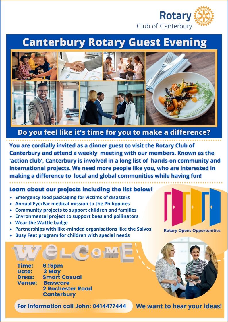 Canterbury Rotary Guest Evening | Rotary Club of Canterbury