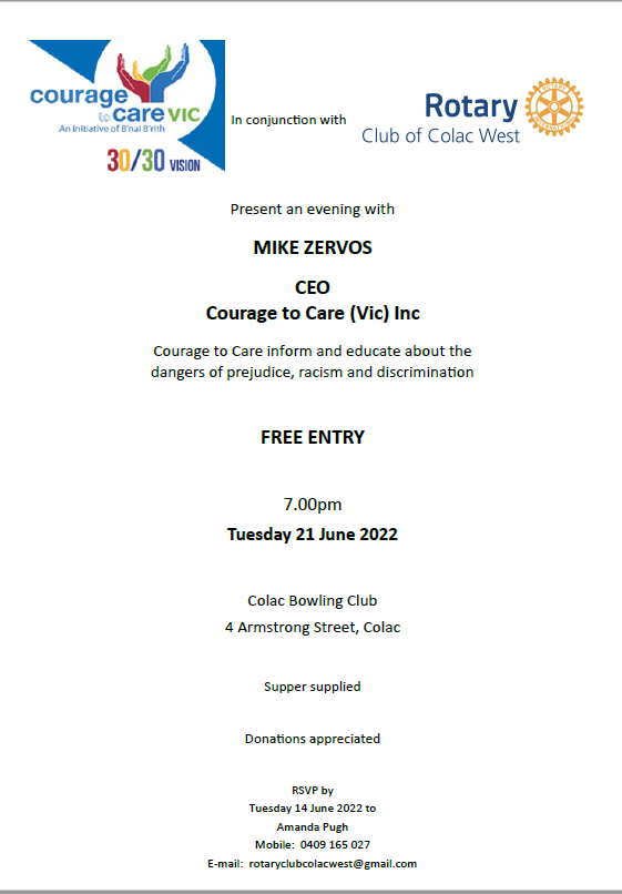 Rotary Colac invitation | Rotary Club of Canterbury