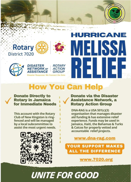 Hurricane Melissa Relief Effort | Rotary Club of The Cayman Islands Sunset
