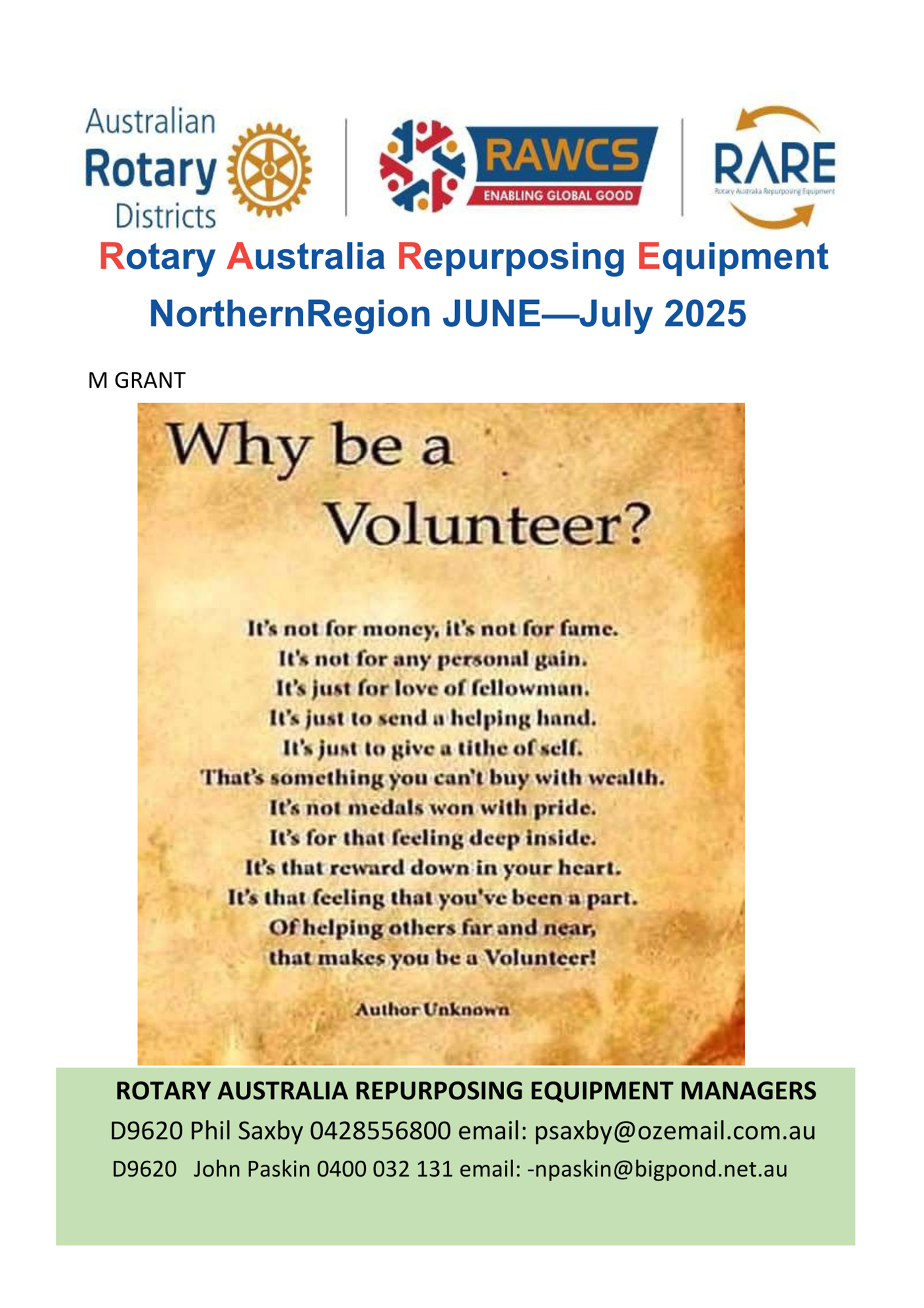 Rotary Australia Repurposing Equipment - June July 2025 | Rotary Club ...