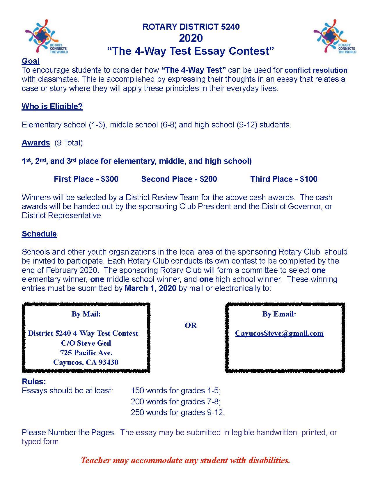 4-Way Test Contest 2019/2020 | Rotary District 5240