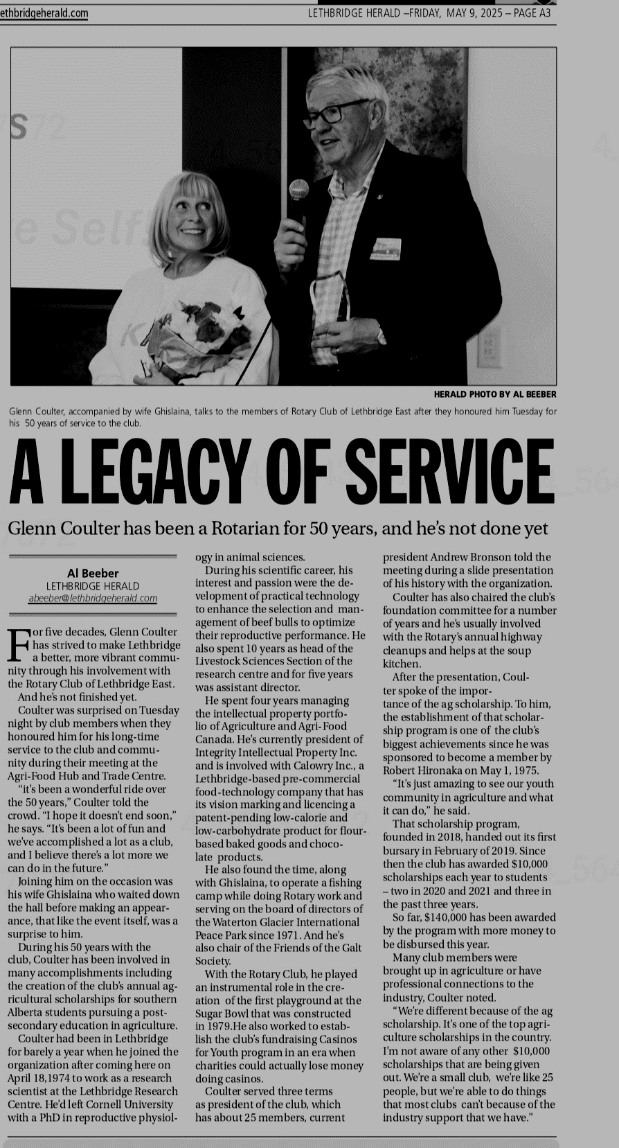 A Legacy of Service - Glenn Coulter Lethbridge Herald.pdf | Rotary 5360