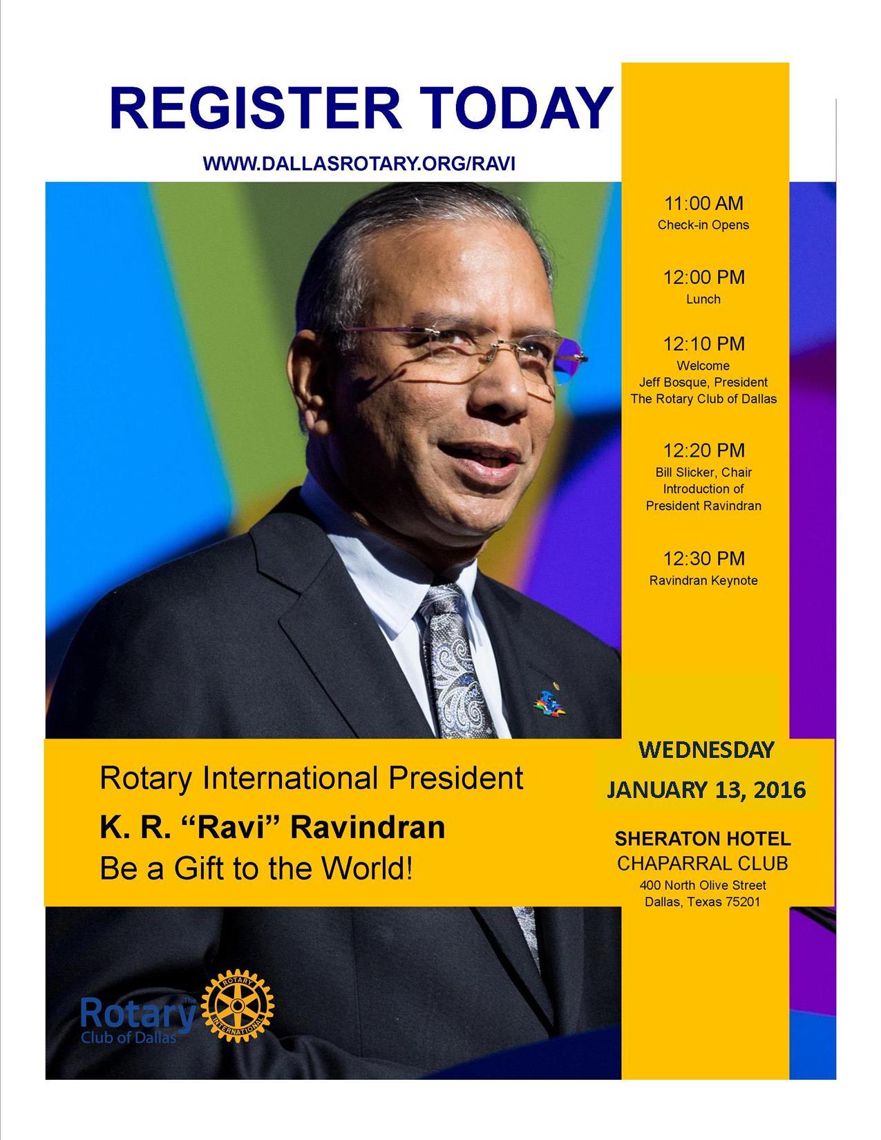 RI President Ravi Ravindran Visits the Rotary Club of Dallas ...