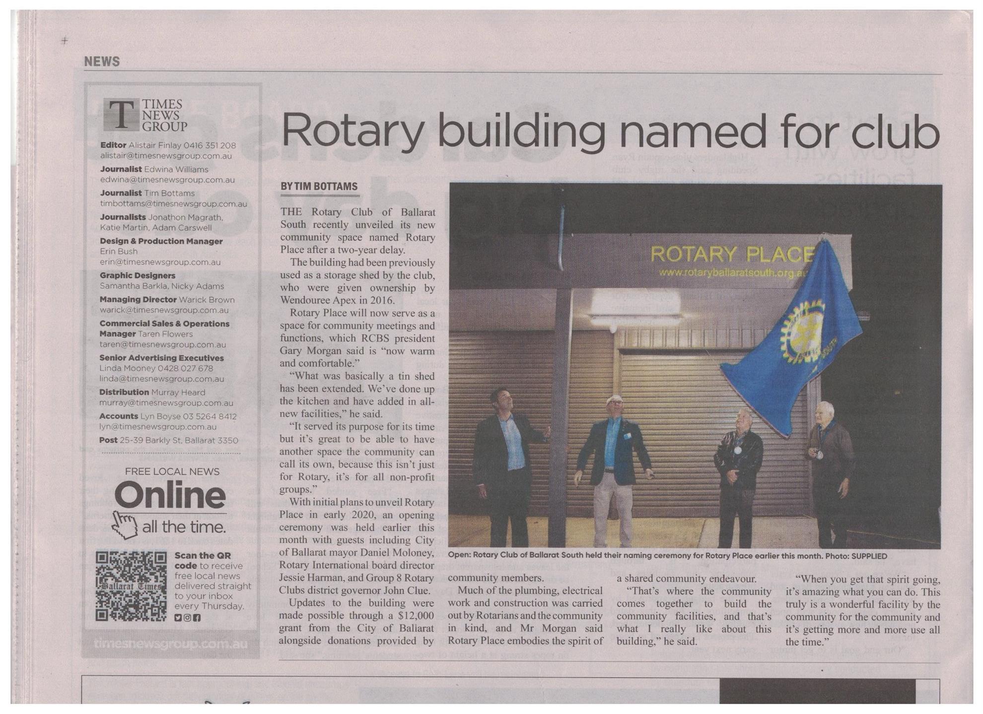 Rotary Building Named for Club | Rotary District 9780
