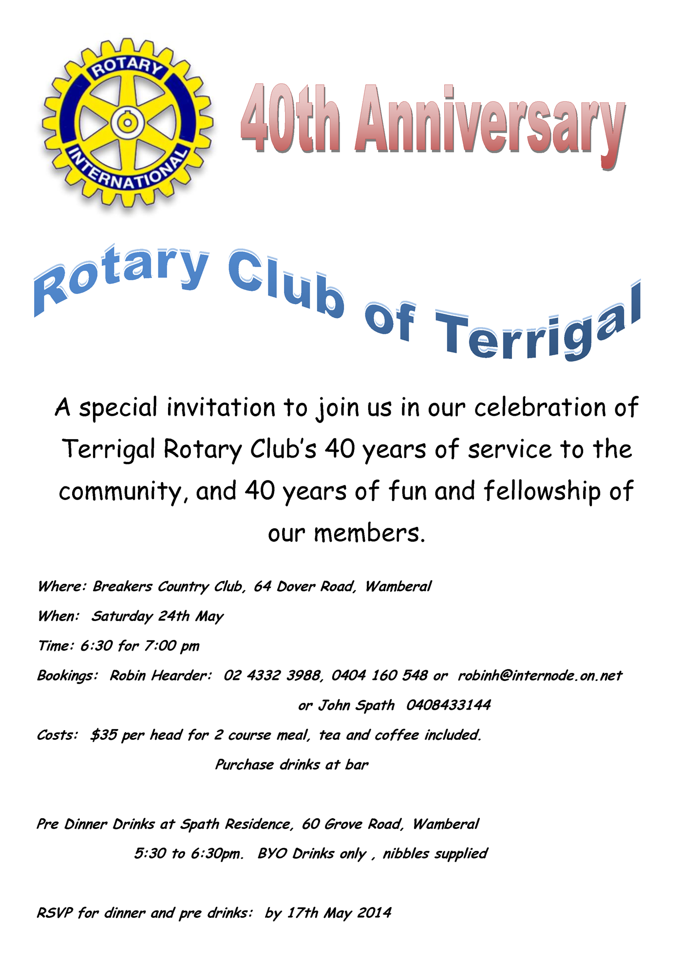 40th Anniversary - Terrigal Rotary | Rotary District 9685