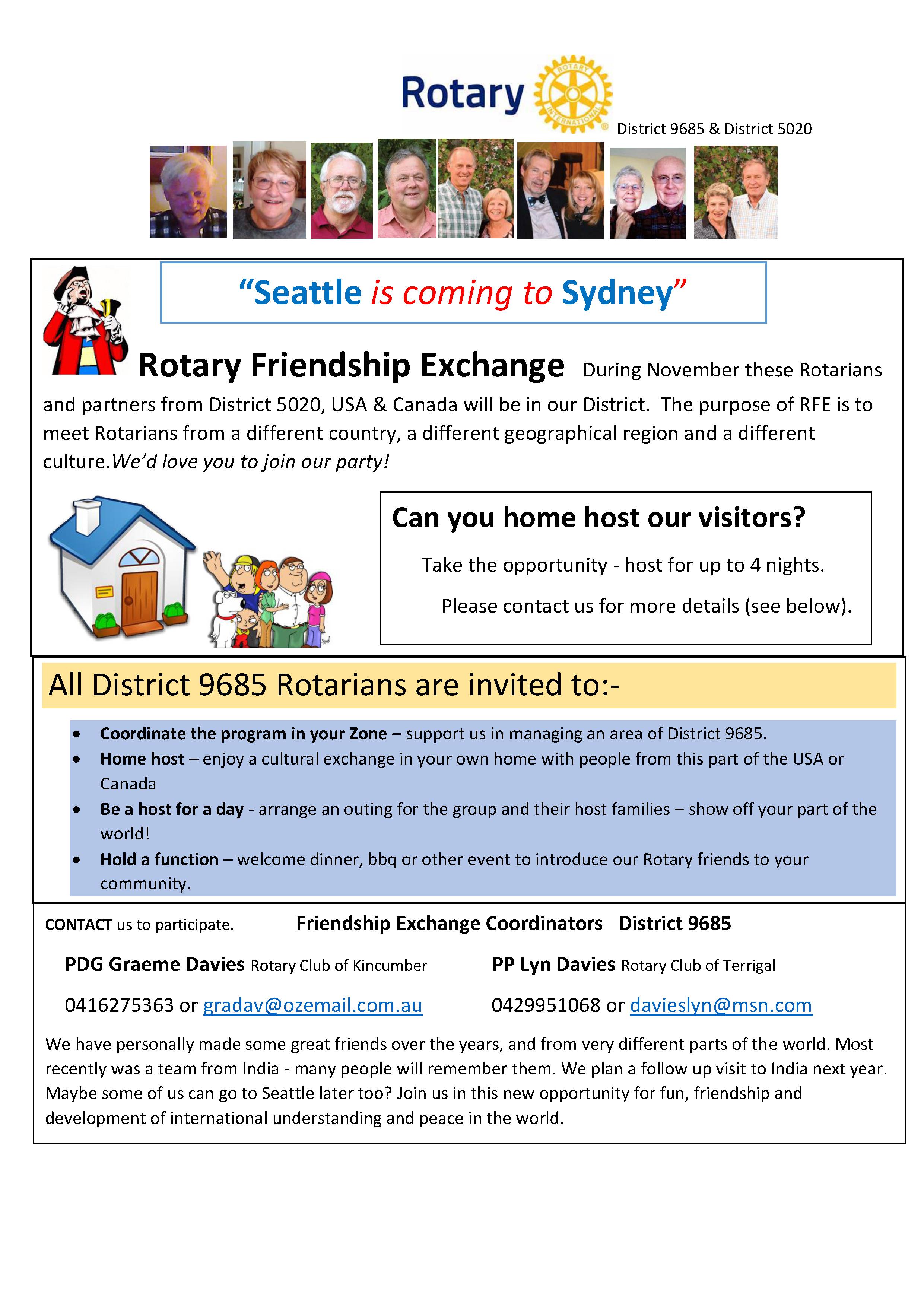 YOUR HELP IS REQUESTED FOR THIS FRIENDSHIP EXCHANGE | Rotary District 9685