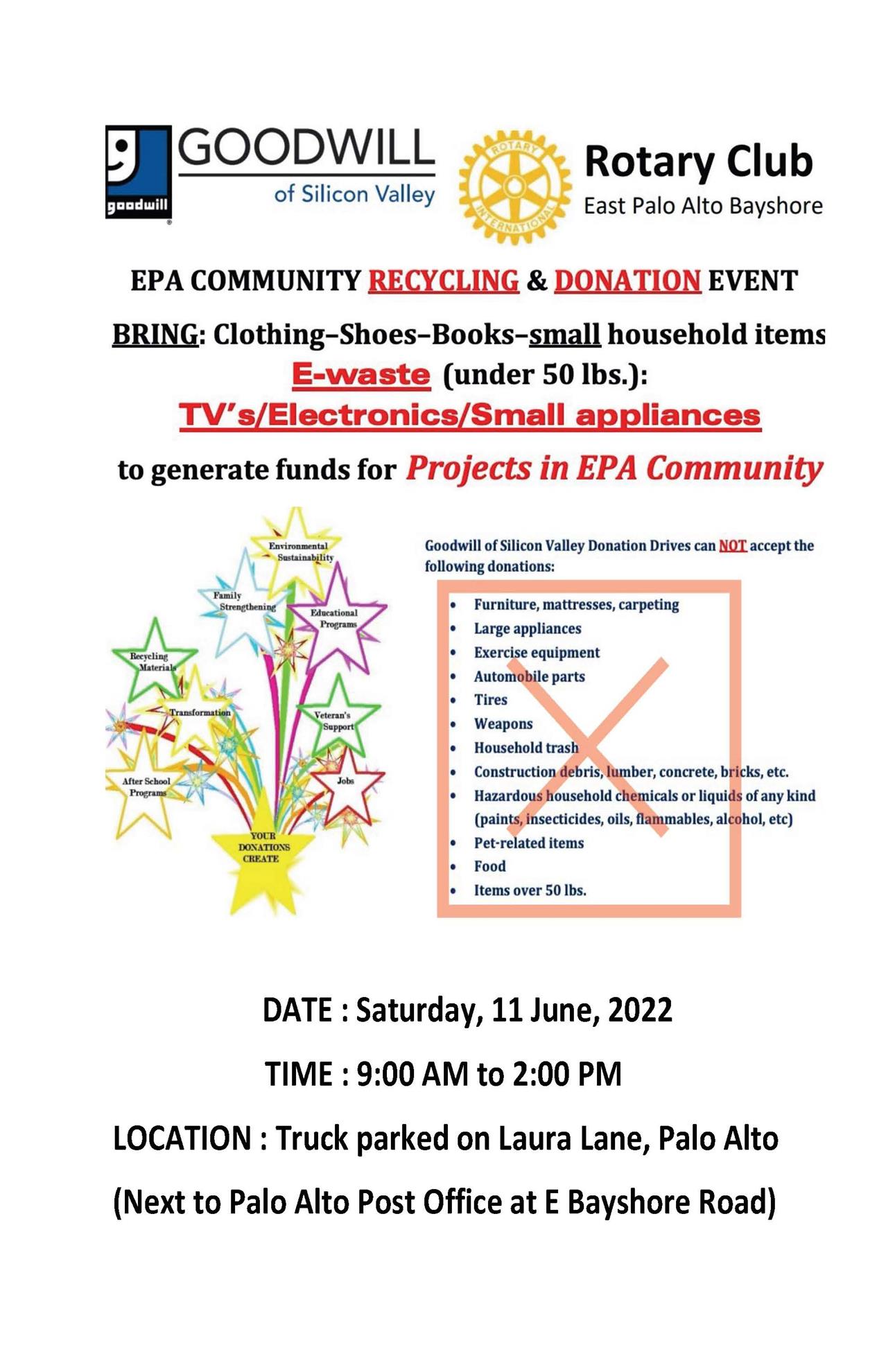 East Palo Alto Bayshore Rotary Recycling and Donation Event | District 5170