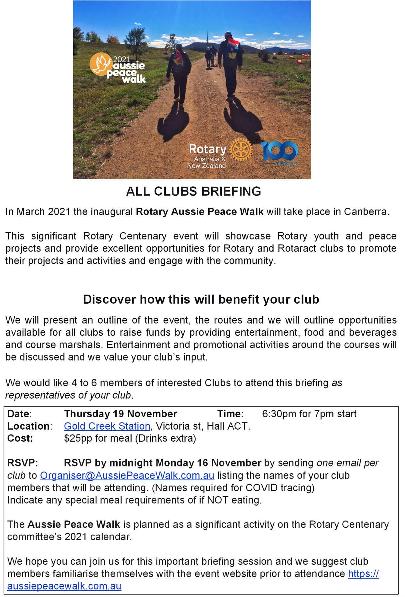 Aussie Peace Walk Briefing | District 9705
