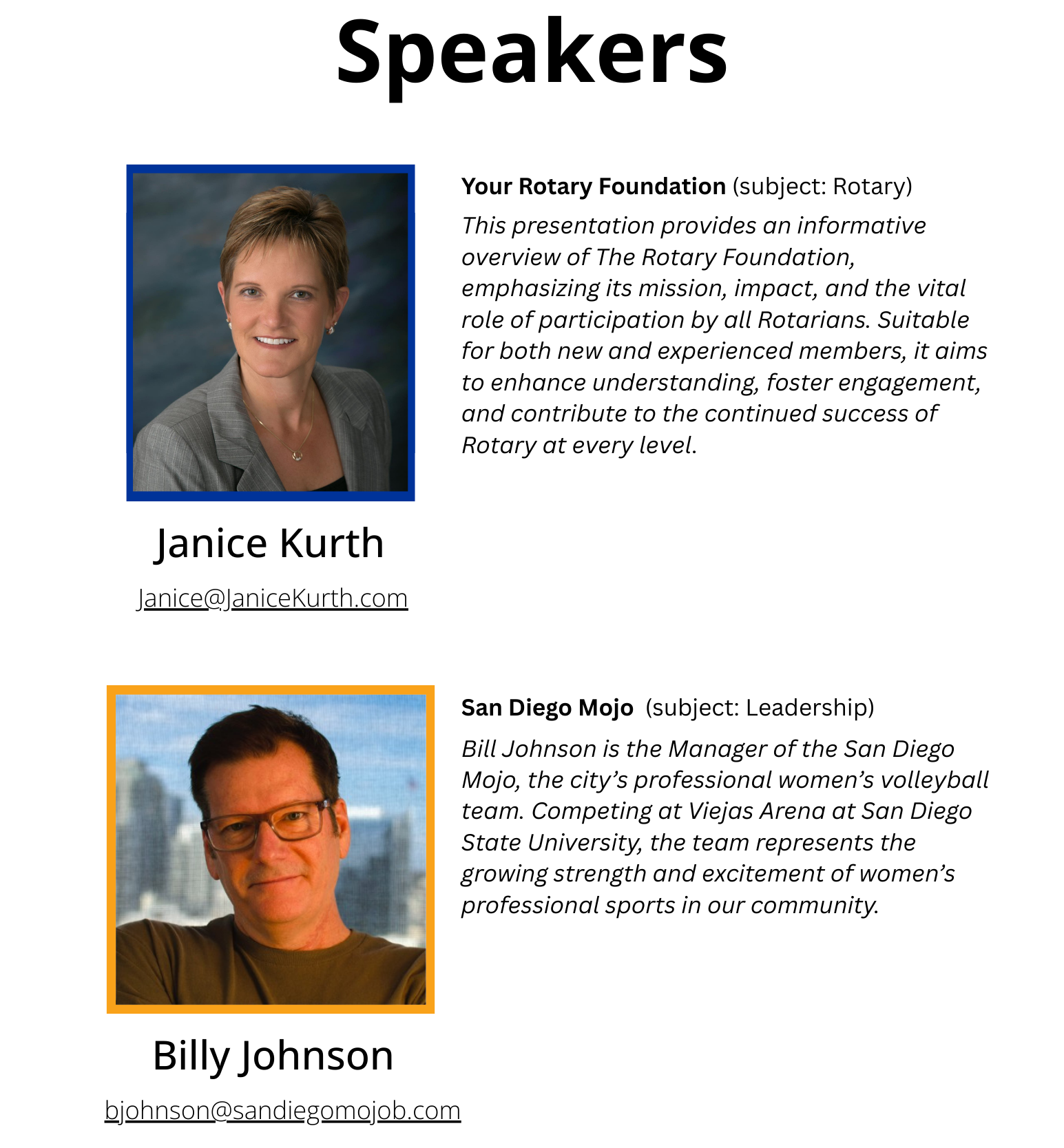 Speakers List | District 5340