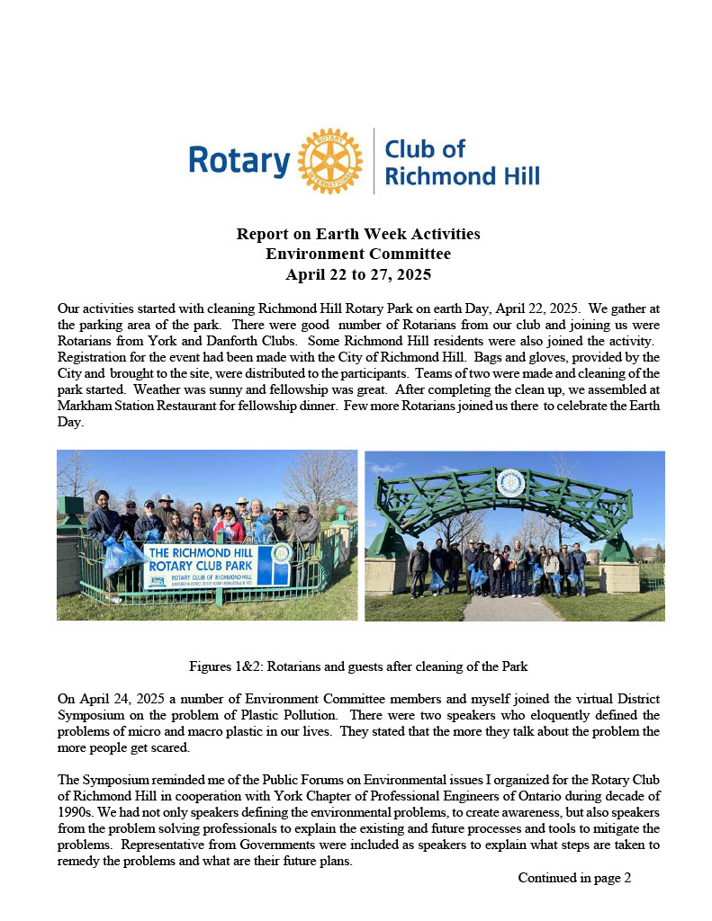 Rotary Club of Richmond Hill Activities During Earth Week 2025 ...
