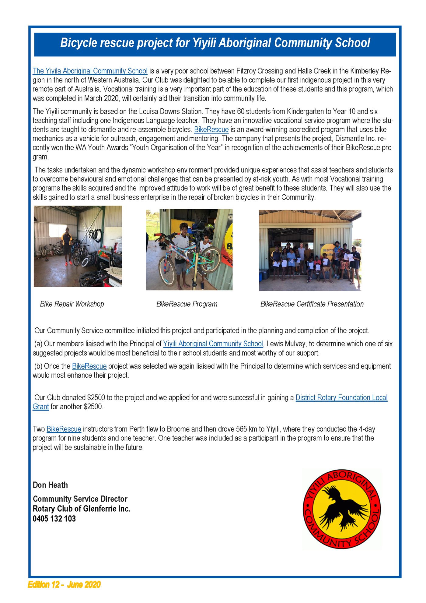 Bicycle rescue project for Yiyili Aboriginal Community School ...