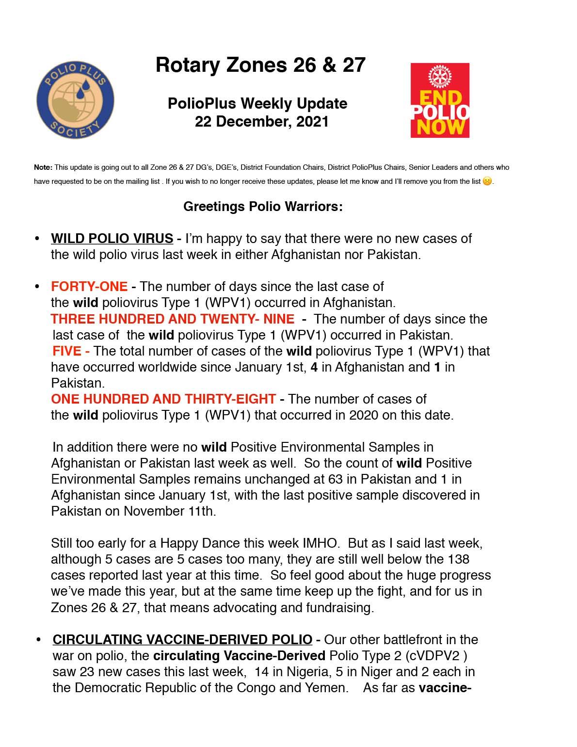 Polio Plus Update: Week of Dec. 22, 2021 | District 5495