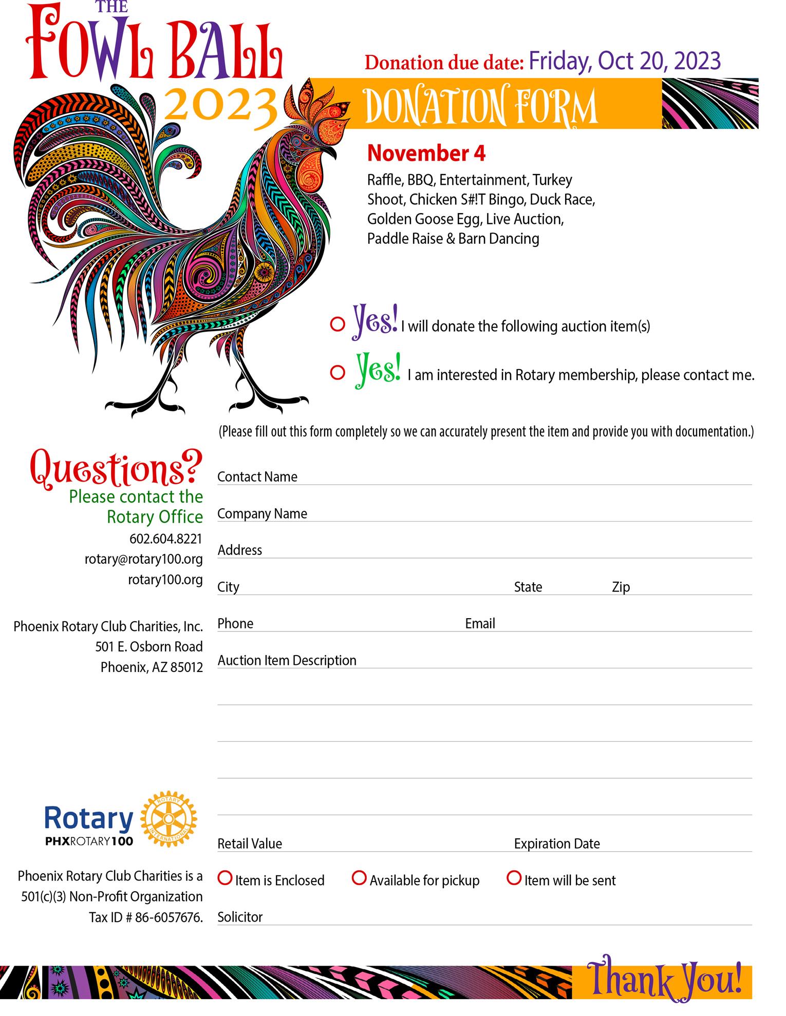 Phoenix 100 makes plans for Fowl Ball Fundraiser | District 5495