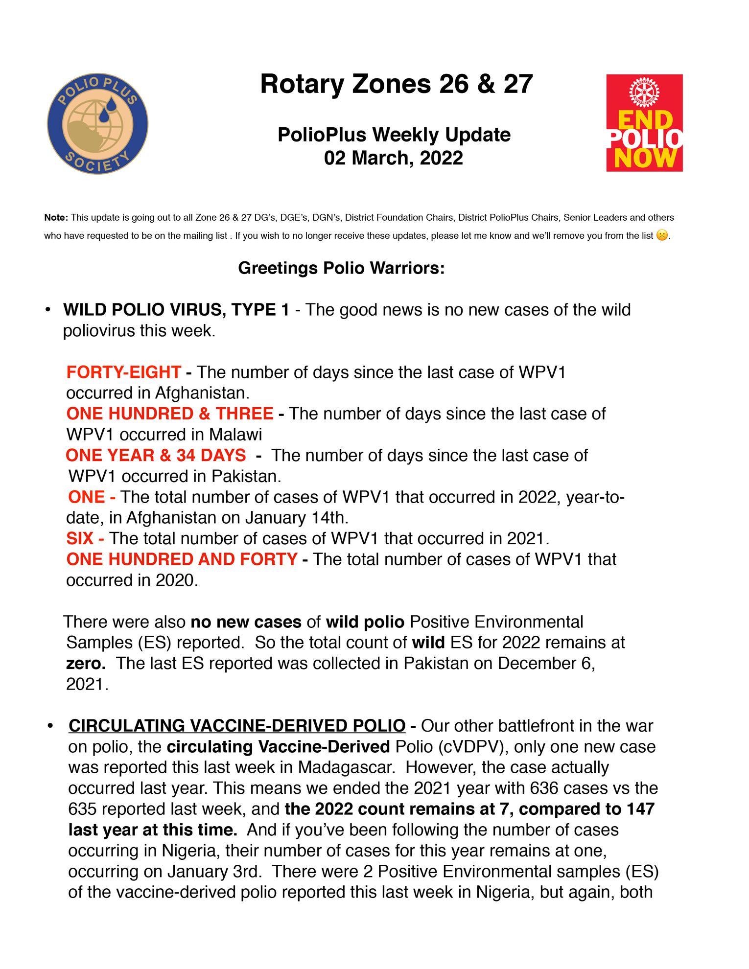 End Polio Update March 2, 2022 | District 5495