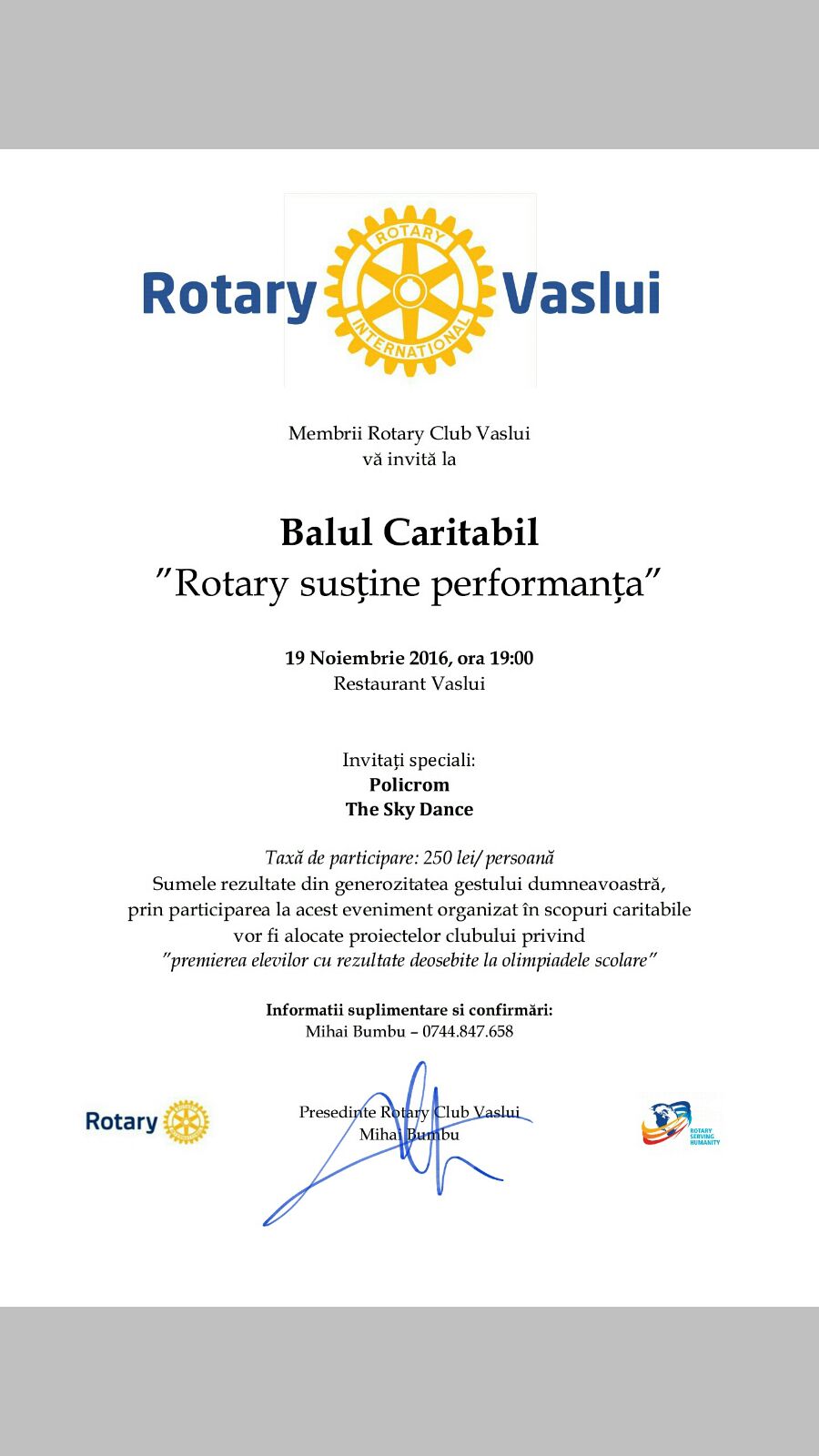 Invitatie Bal Rotary Club Vaslui | District 2241