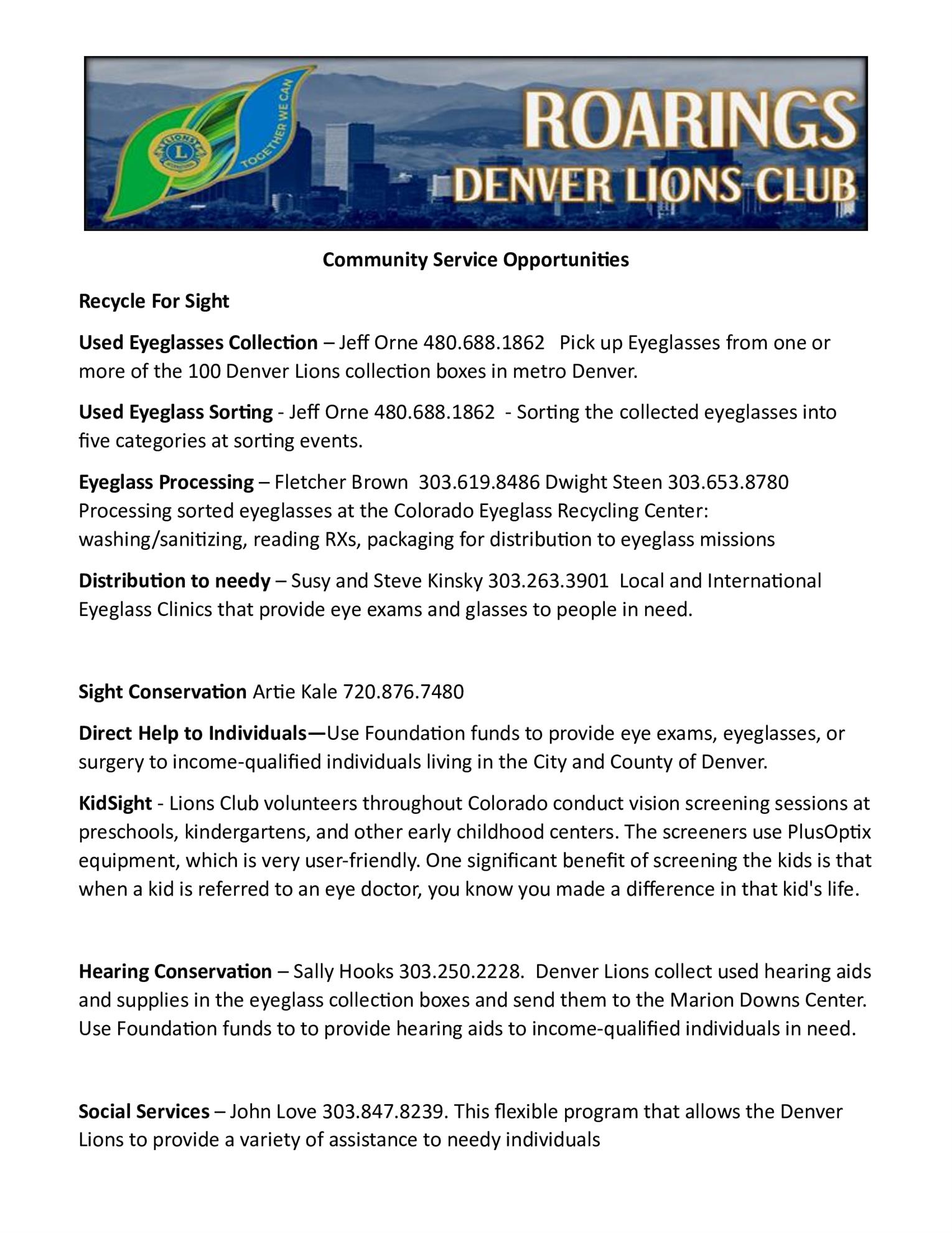 Denver Lions Volunteer Opportunities | Lions Club of Denver