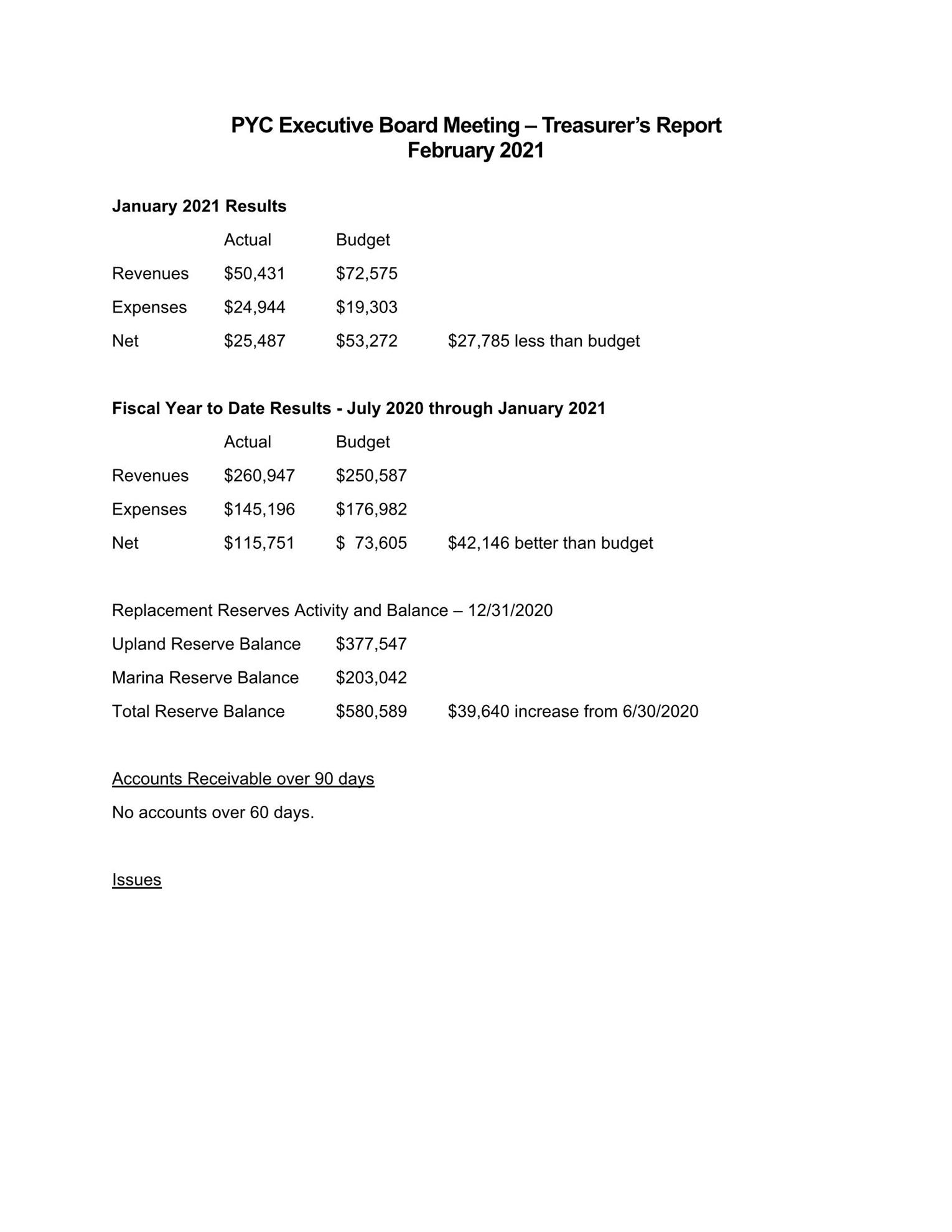 Club Treasurer Report Sample